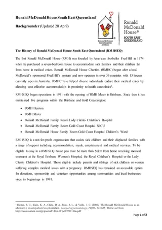 Ronald McDonald House South East Queensland Portfolio | DOCX