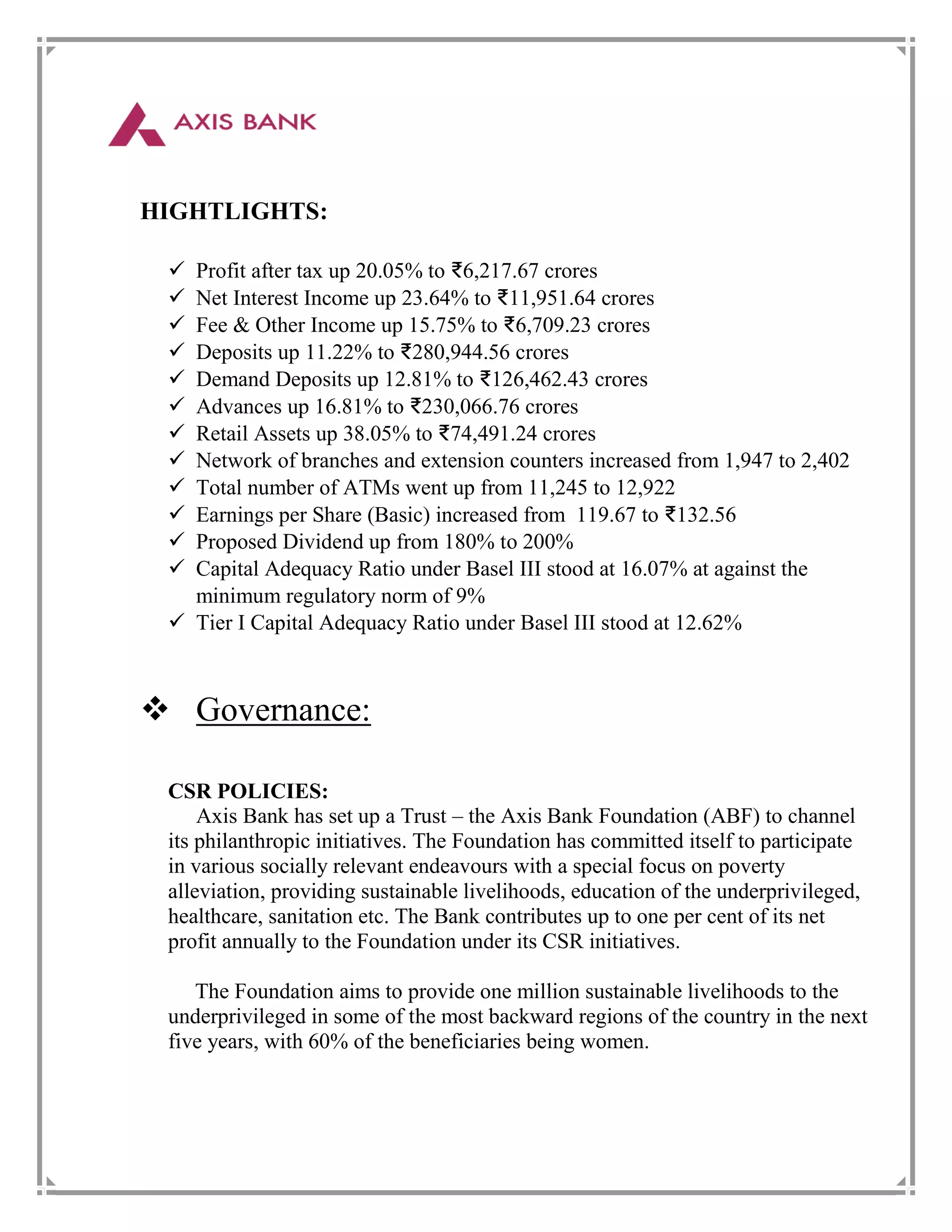 A Project on Axis Bank | PDF