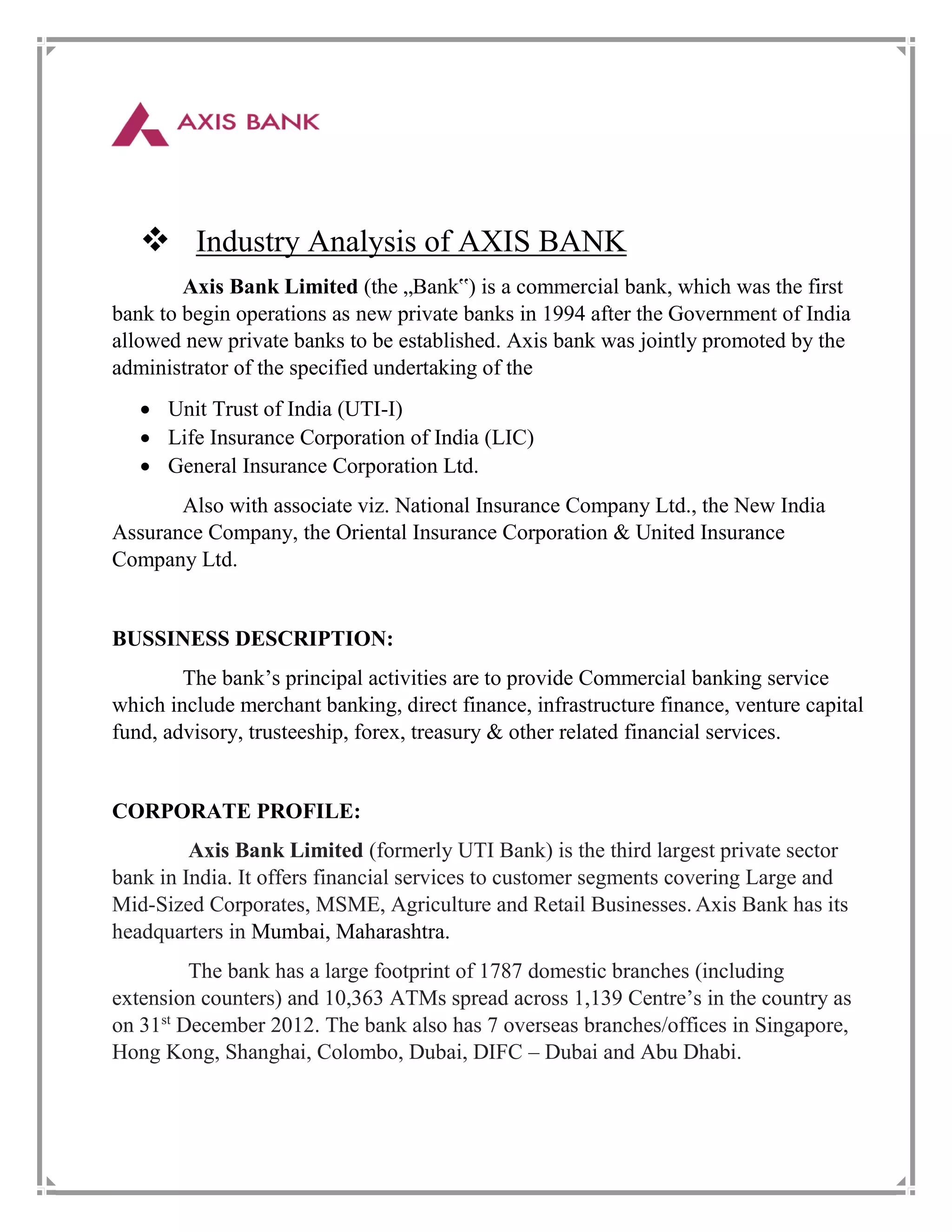A Project on Axis Bank | PDF