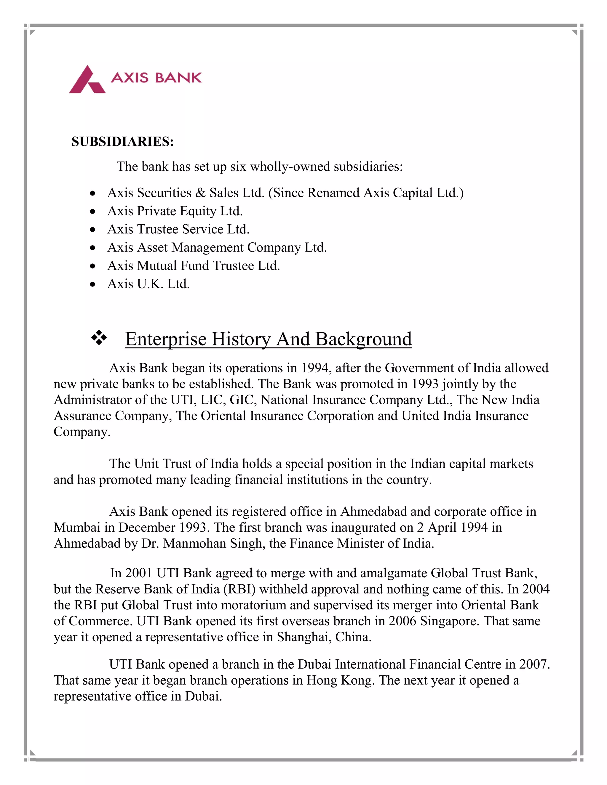 A Project on Axis Bank | PDF