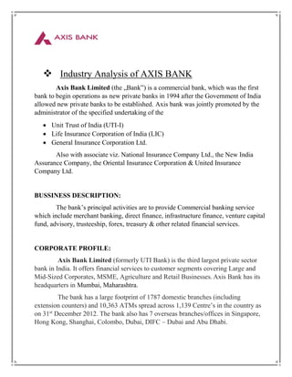 A Project on Axis Bank | PDF