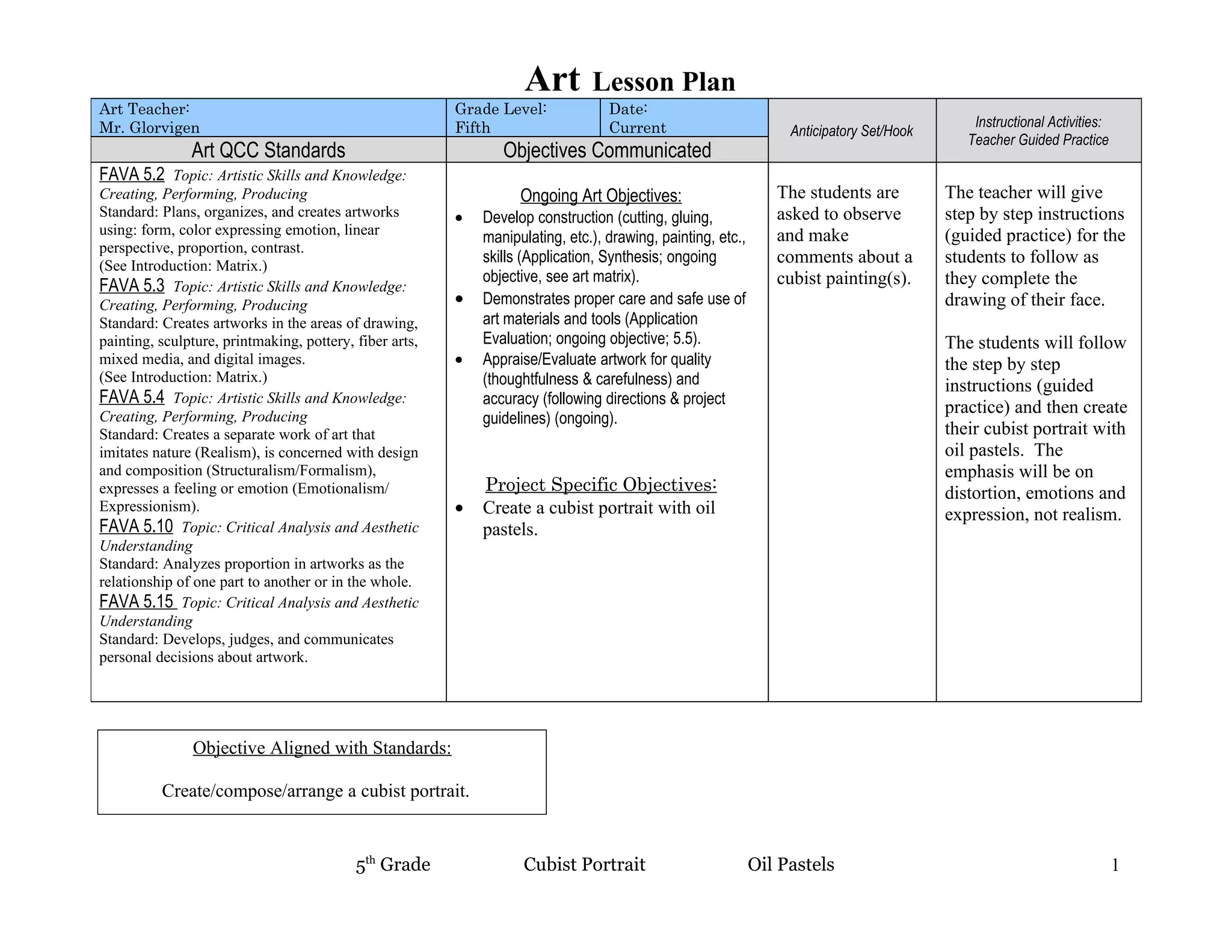 005 Cubist Portrait | DOC | Painting | Arts and Crafts