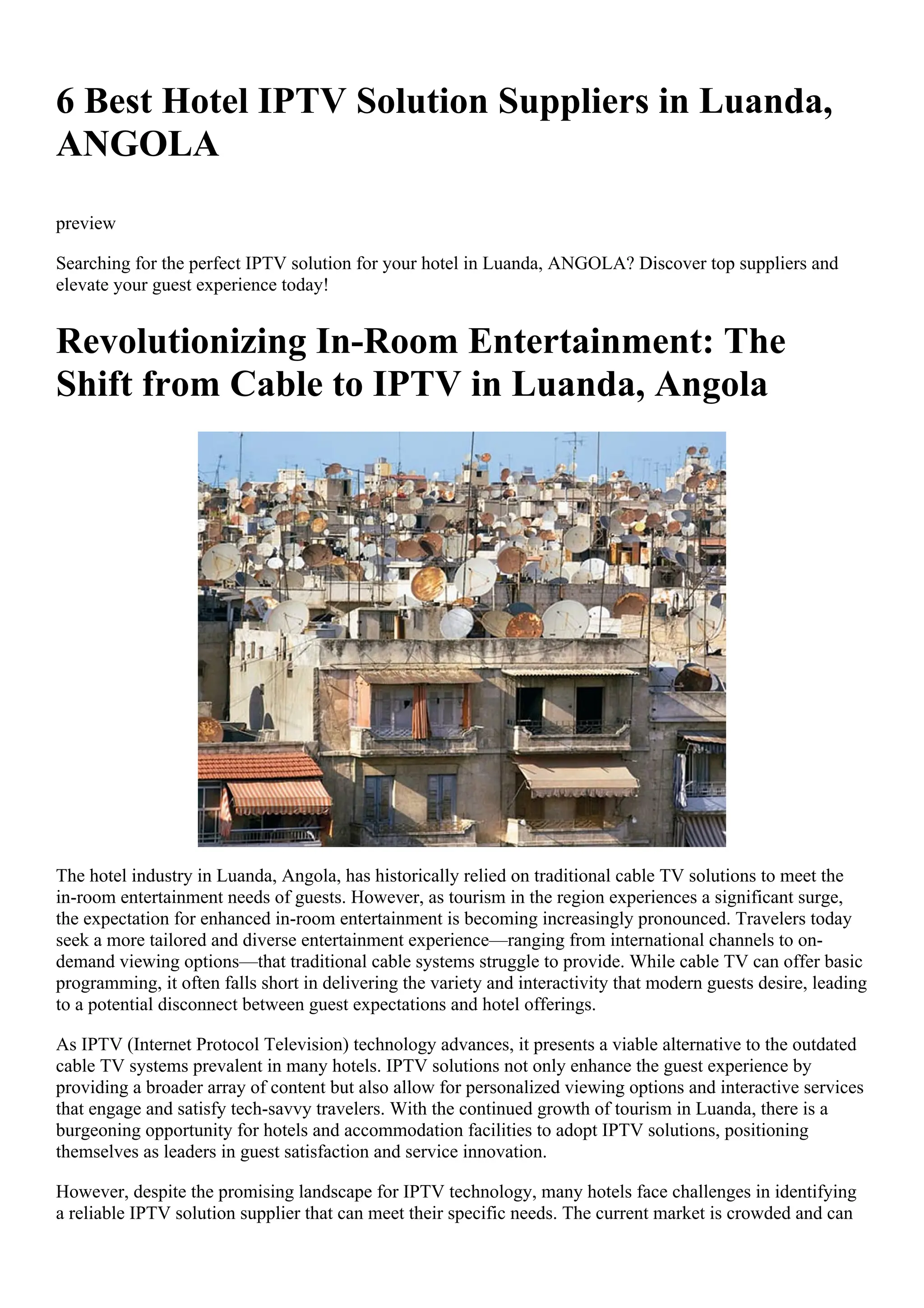 6 Best Hotel IPTV Solution Suppliers in Luanda, ANGOLA | PDF