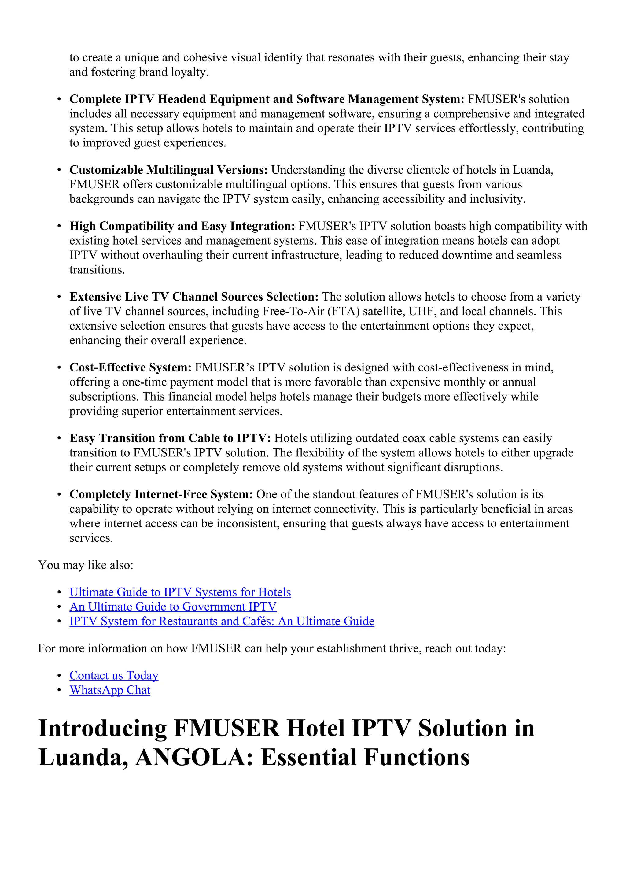 6 Best Hotel IPTV Solution Suppliers in Luanda, ANGOLA | PDF