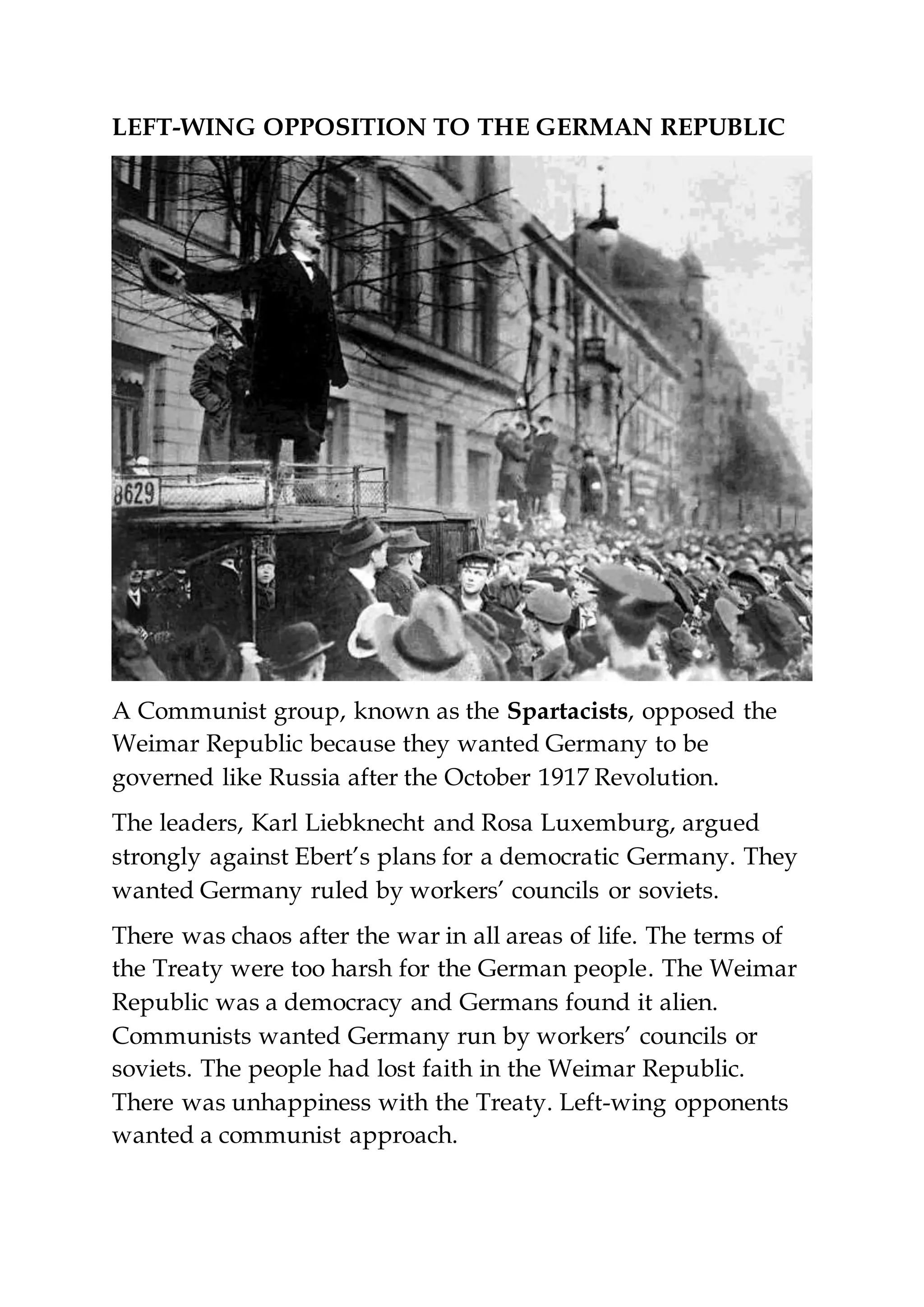 HISTORY IGCSE REVISION CARDS - 008. LEFT-WING OPPOSITION TO THE GERMAN ...