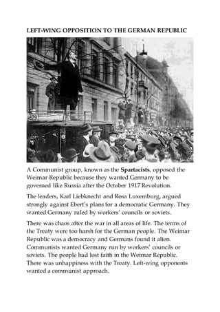 HISTORY IGCSE REVISION CARDS - 008. LEFT-WING OPPOSITION TO THE GERMAN ...