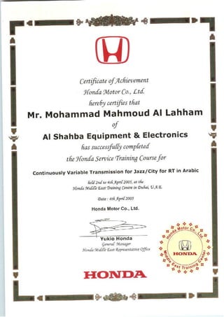 Honda Certificates | PDF