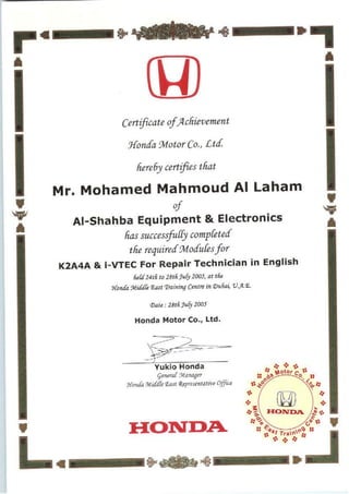Honda Certificates | PDF