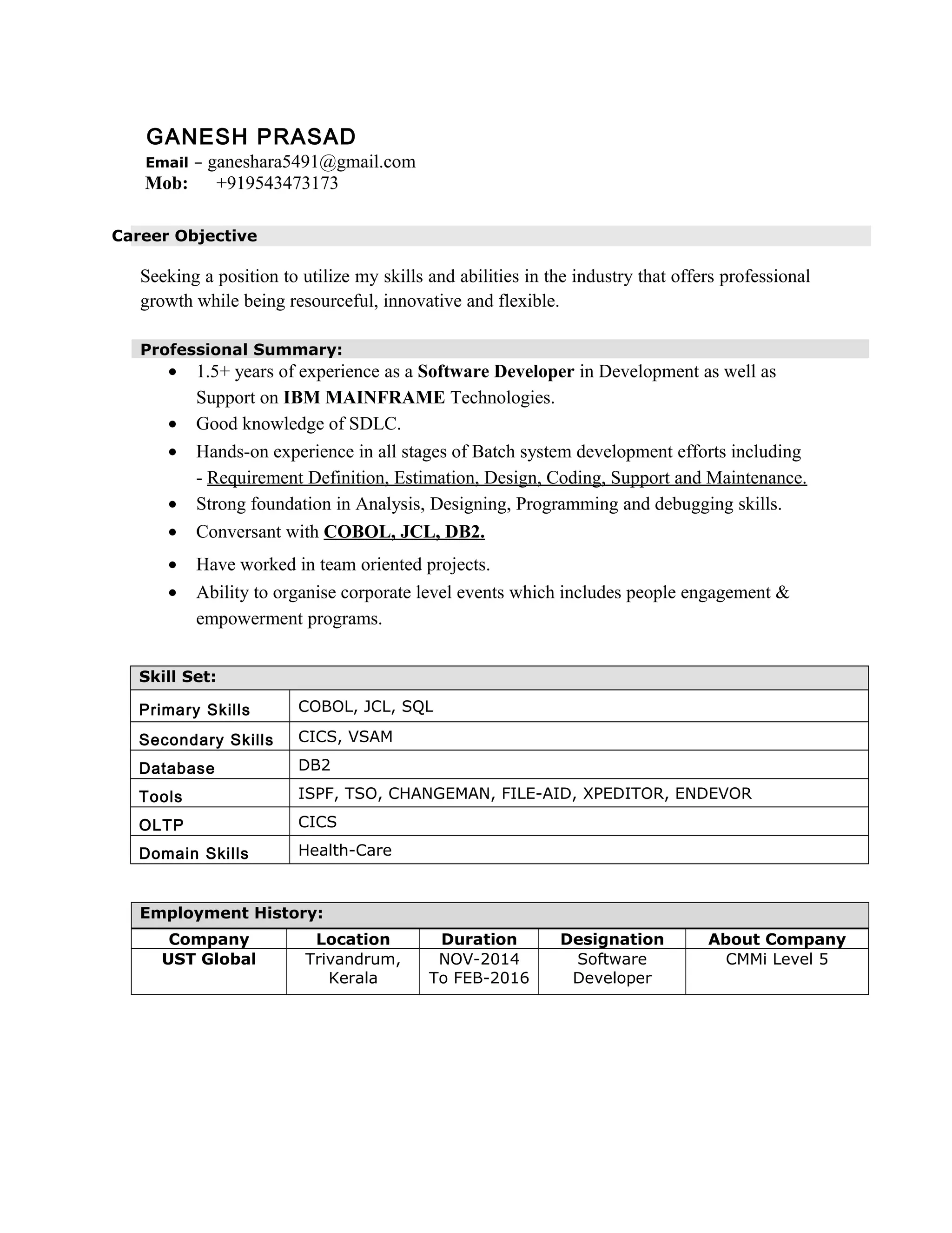 Ganesh EXPERIENCE RESUME | DOC