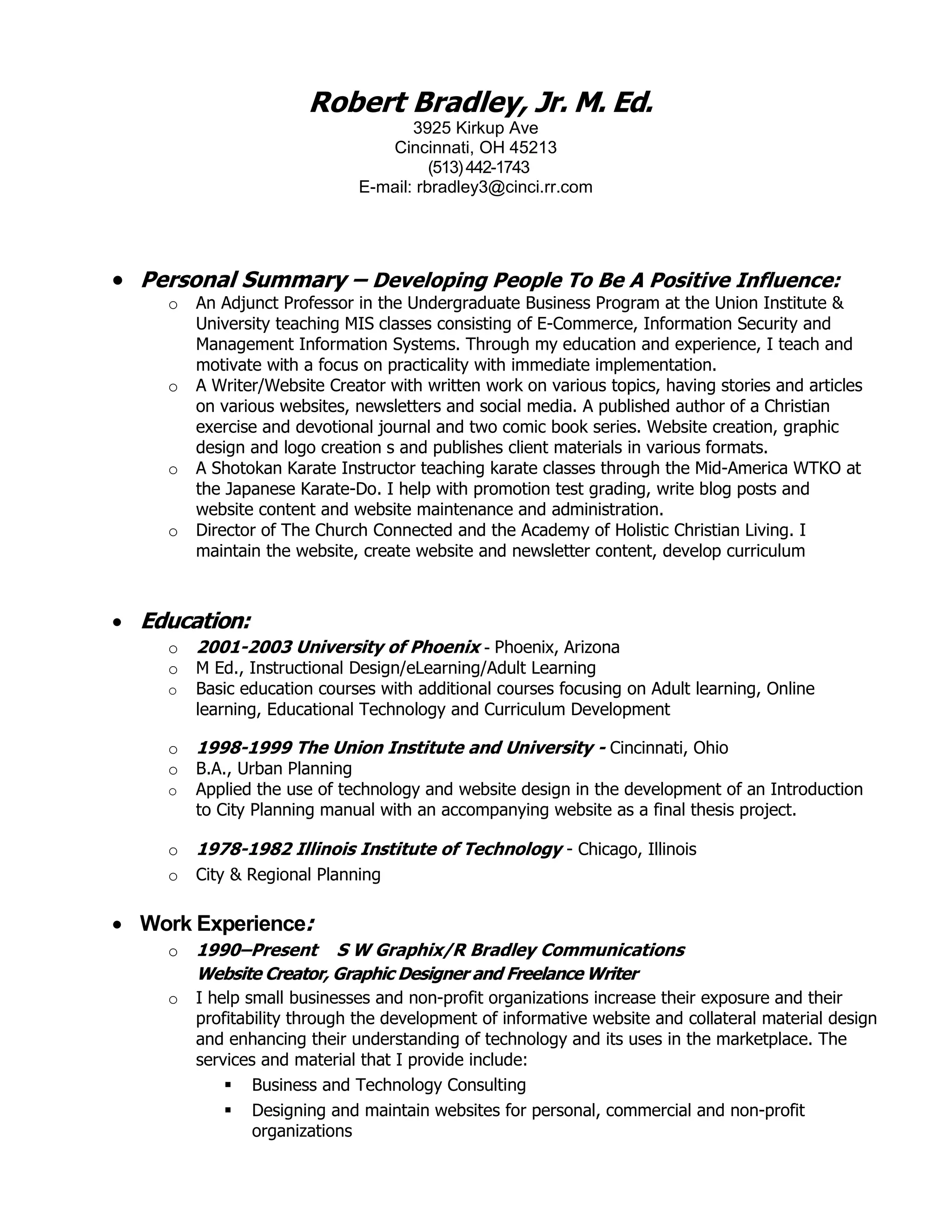 Robert Bradley Resume | PDF | Education industry | Industries