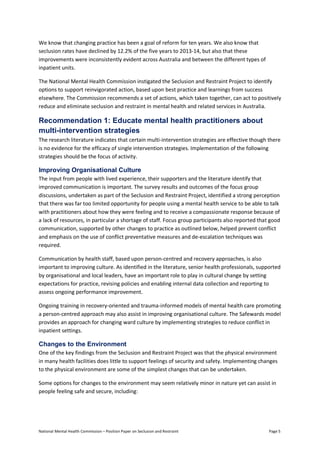 Position Paper - a case for change - restrictive practices in mental ...