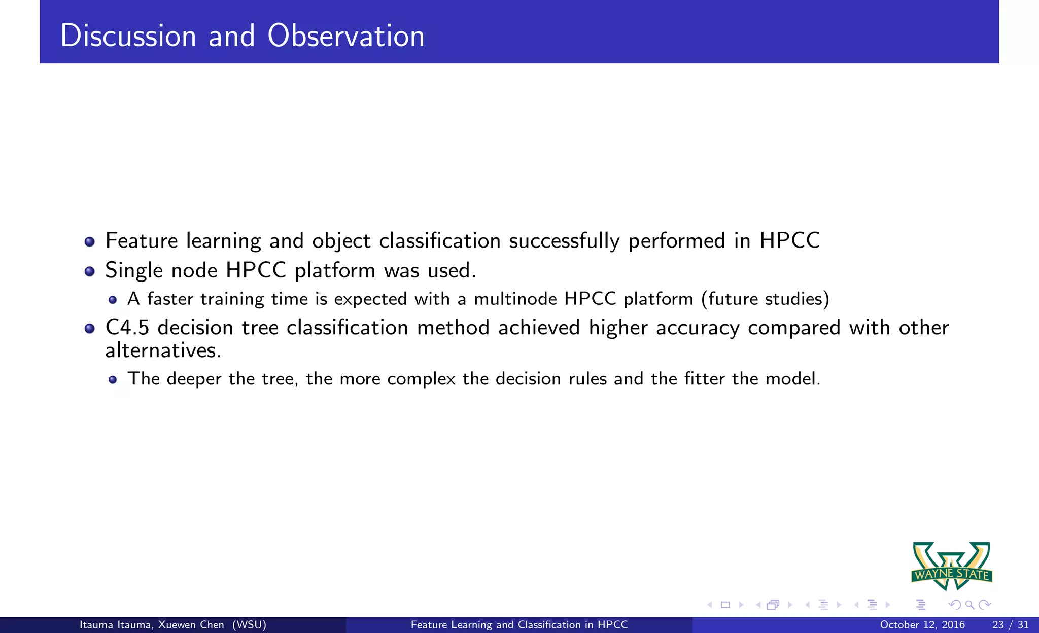 Unsupervised Learning and Image Classification in High Performance Computing Cluster | PPT