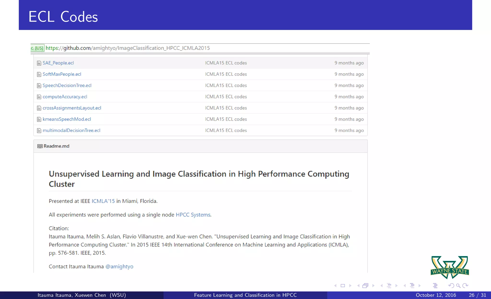 Unsupervised Learning and Image Classification in High Performance Computing Cluster | PPT