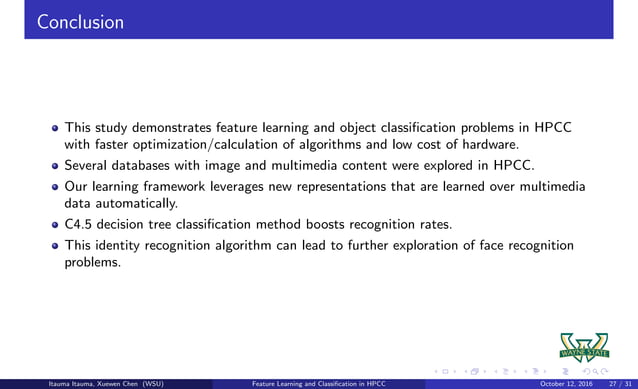 Unsupervised Learning and Image Classification in High Performance Computing Cluster | PPT