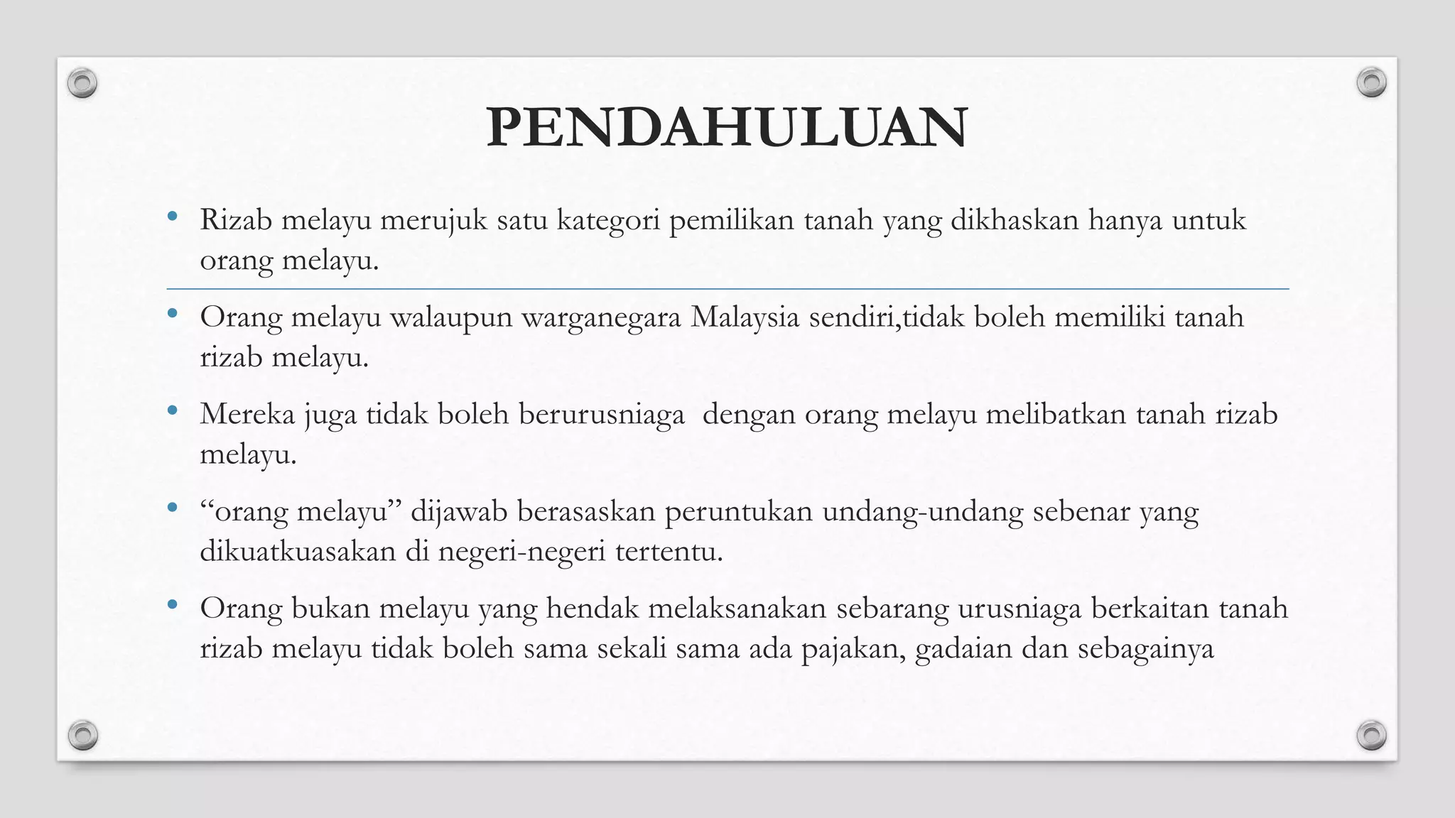 LAND LAW - Tanah Rizab Melayu | PPTX