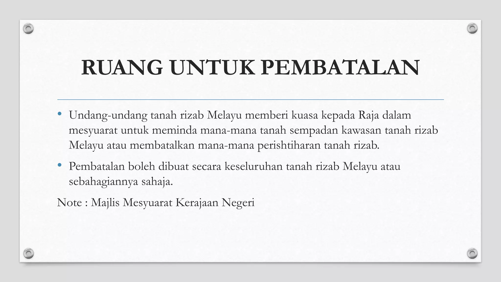 LAND LAW - Tanah Rizab Melayu | PPTX
