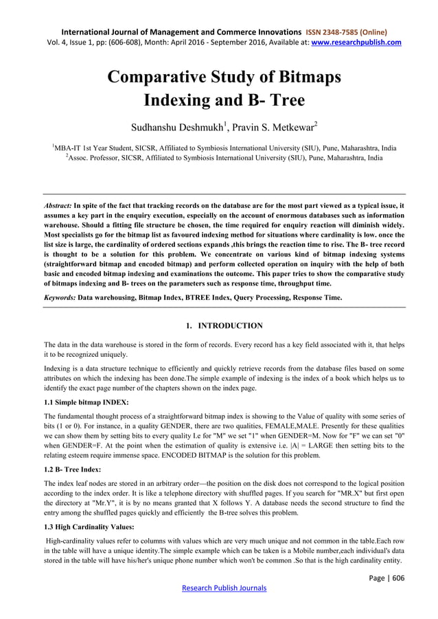 Comparative study of Bitmap indexing and B Tree. | PDF
