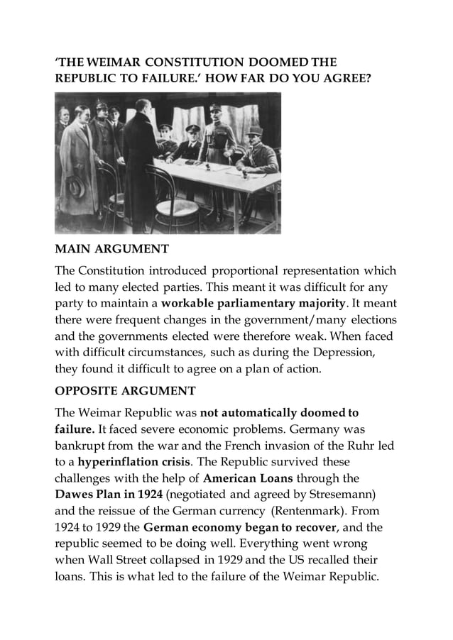 HISTORY IGCSE REVISION CARDS - 009. THE WEIMAR CONSTITUTION DOOMED THE ...