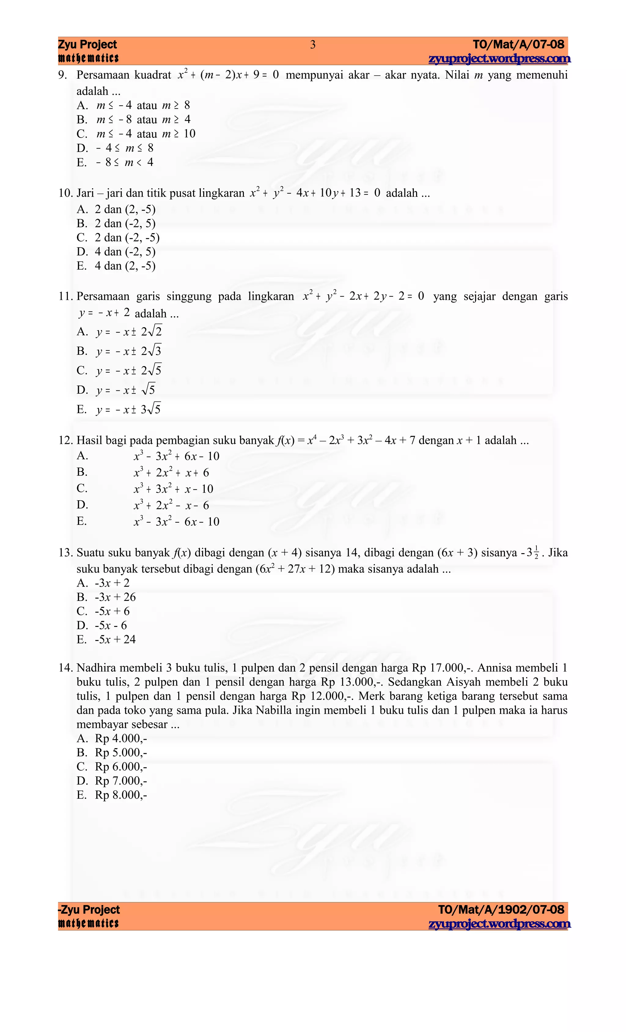 Soal Try Out Matematika | PDF