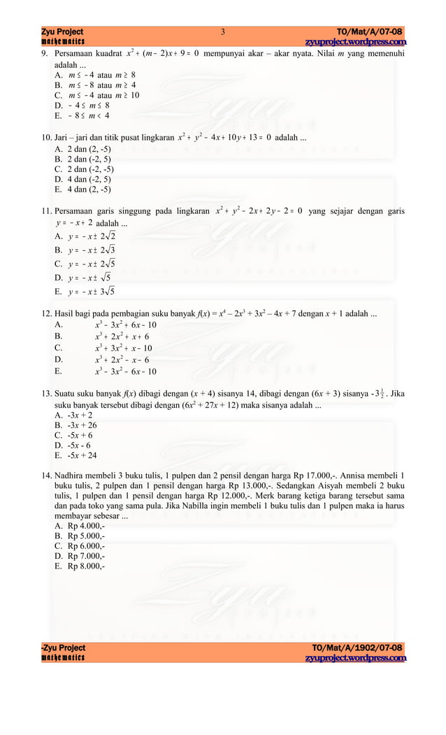 Soal Try Out Matematika | PDF