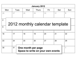 00839 2012 monthly calendar template | PPT