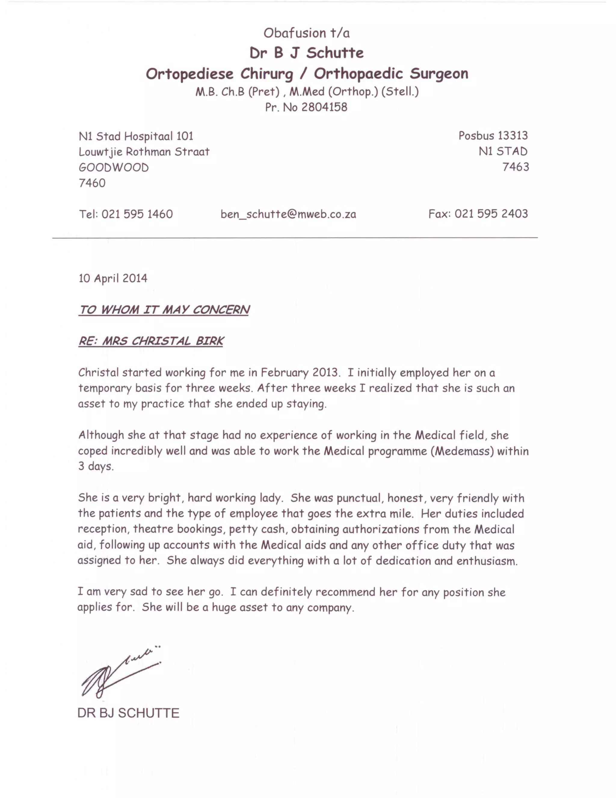 Dr Ben Schutte Referral letter | PDF