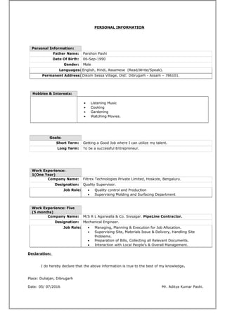 Aditya July 2016 | DOC | Business and Finance