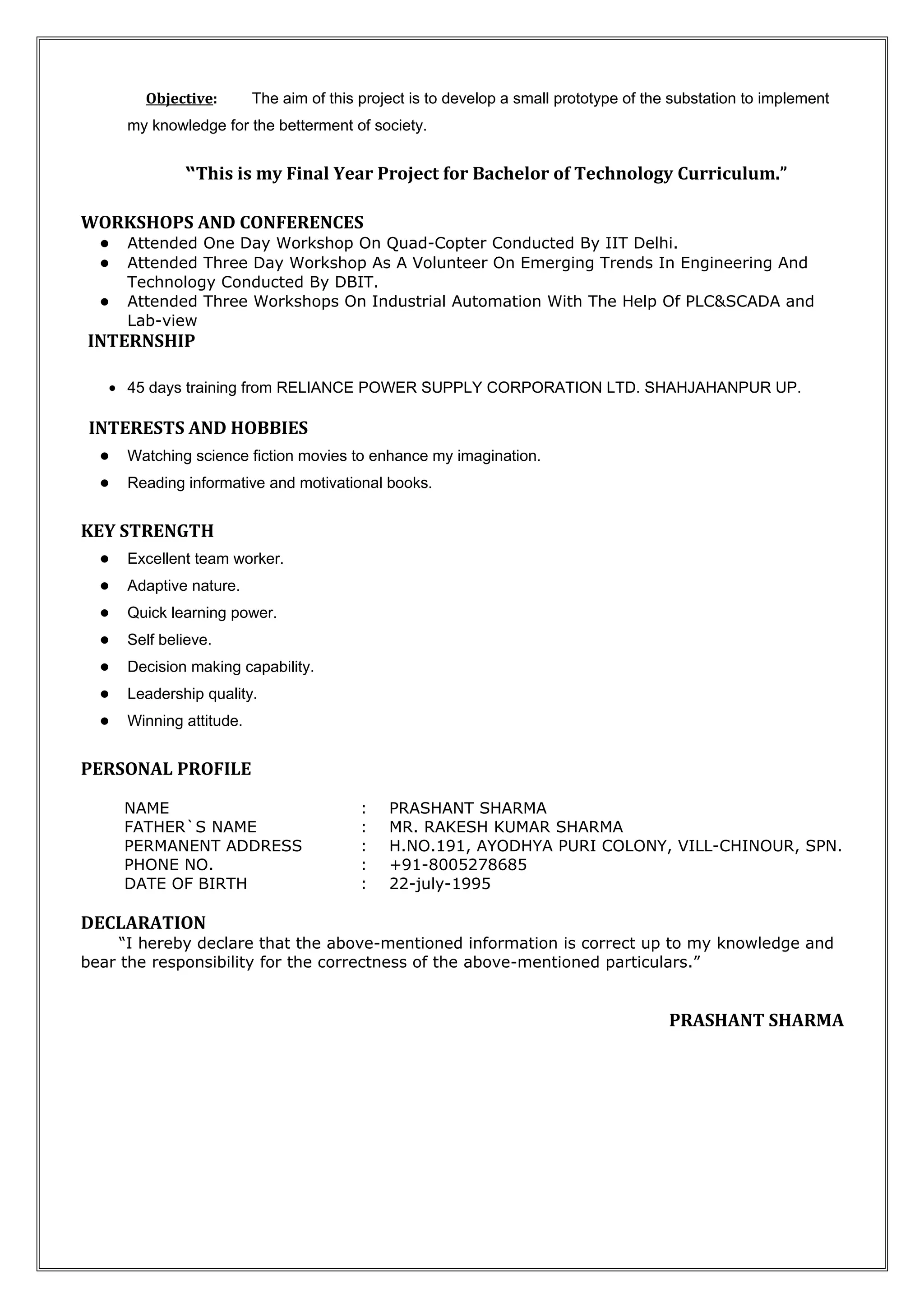 prashant sharma resume | DOC