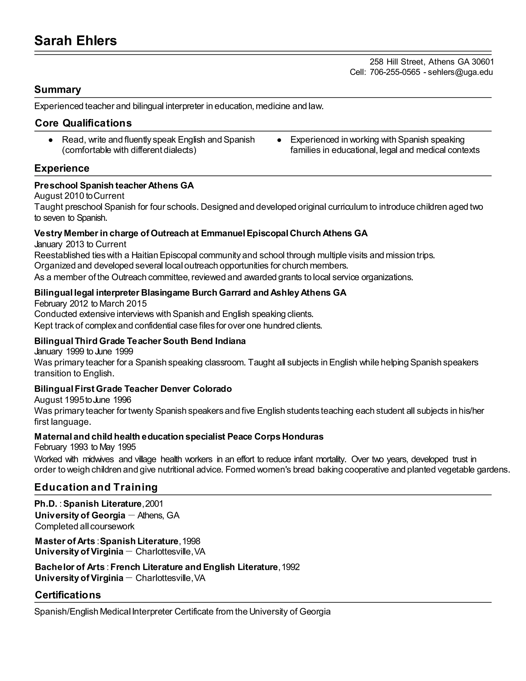 Sarah's real resume | DOCX