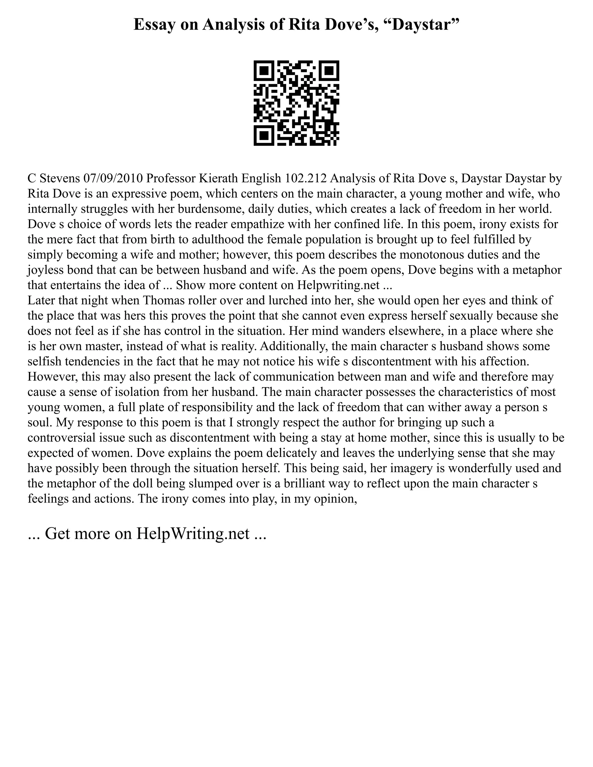 008 Interpretive Essay Example Examples Poem | PDF