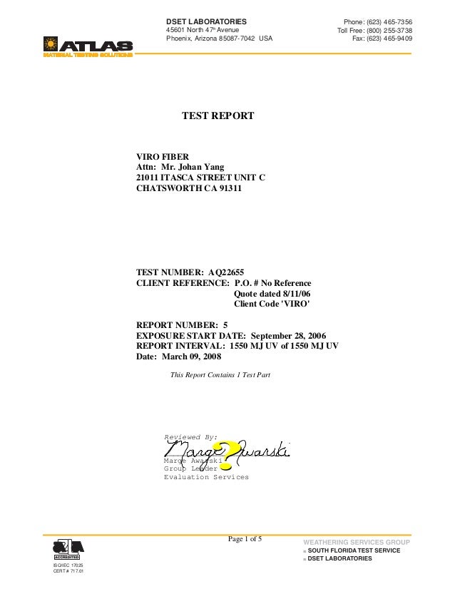 008 certificate - astm g & d series - for weathering