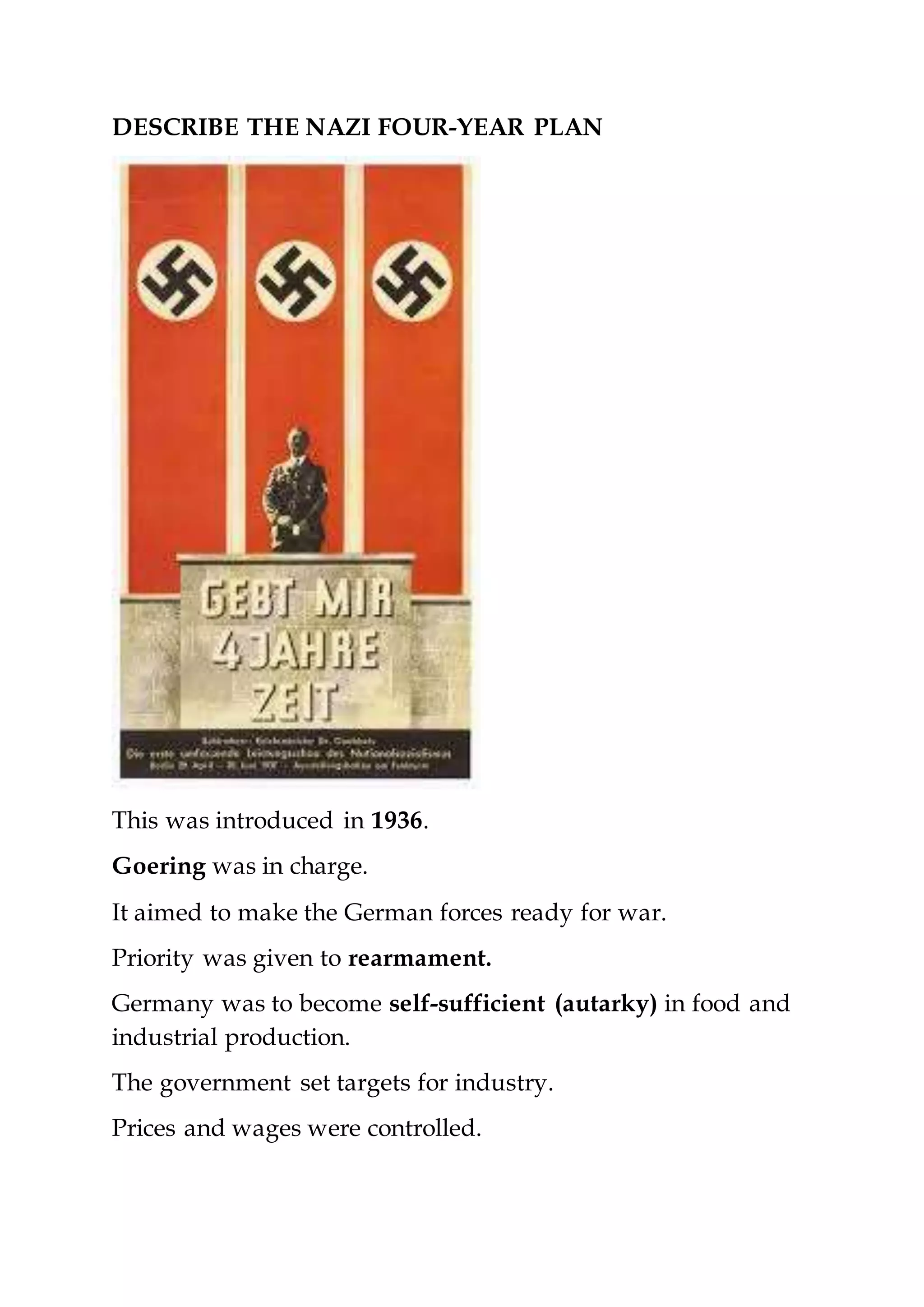 HISTORY IGCSE REVISION CARDS - 010. THE NAZI FOUR-YEAR PLAN | DOCX