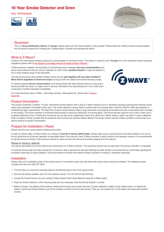 Manual 10 year smoke detector Z-Wave Plus-Popp | PDF