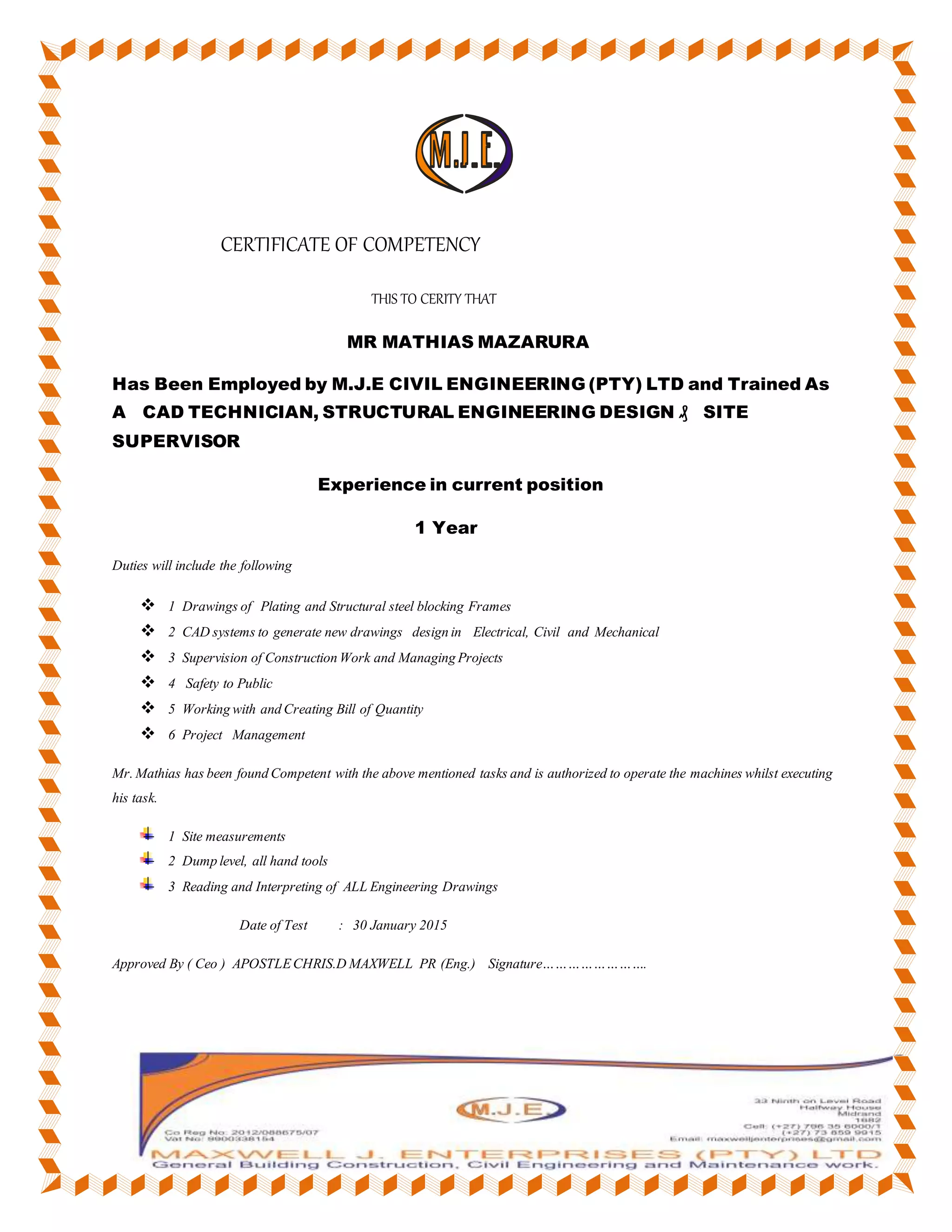 CERTIFICATE OF COMPETENCY | PDF