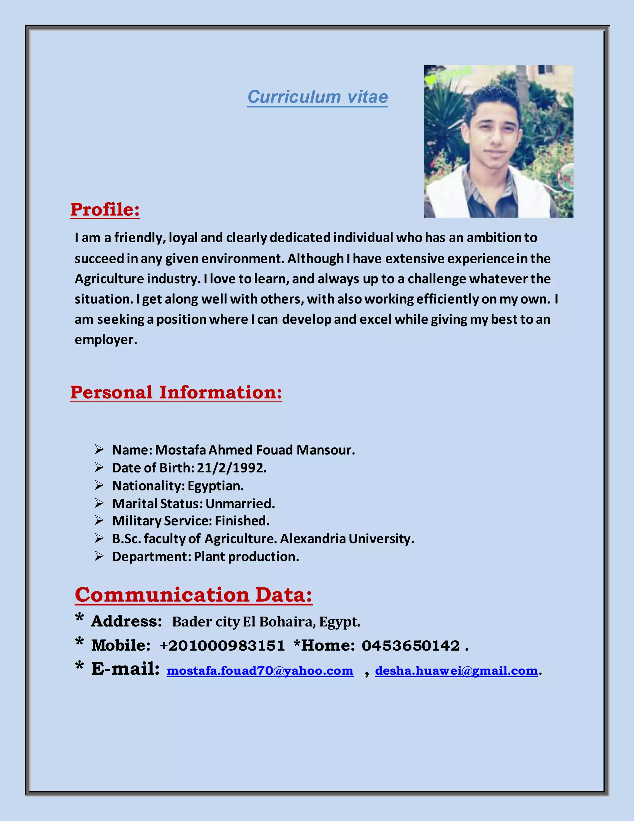 CV m.fouad | DOCX | Agriculture | Industries