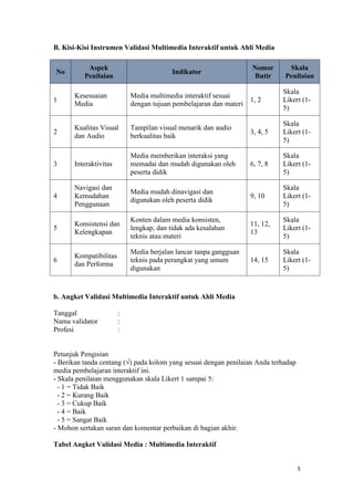 Contoh Lembar Instrumen Validasi (Ahli Materi, Ahli Media & Uji Coba ...