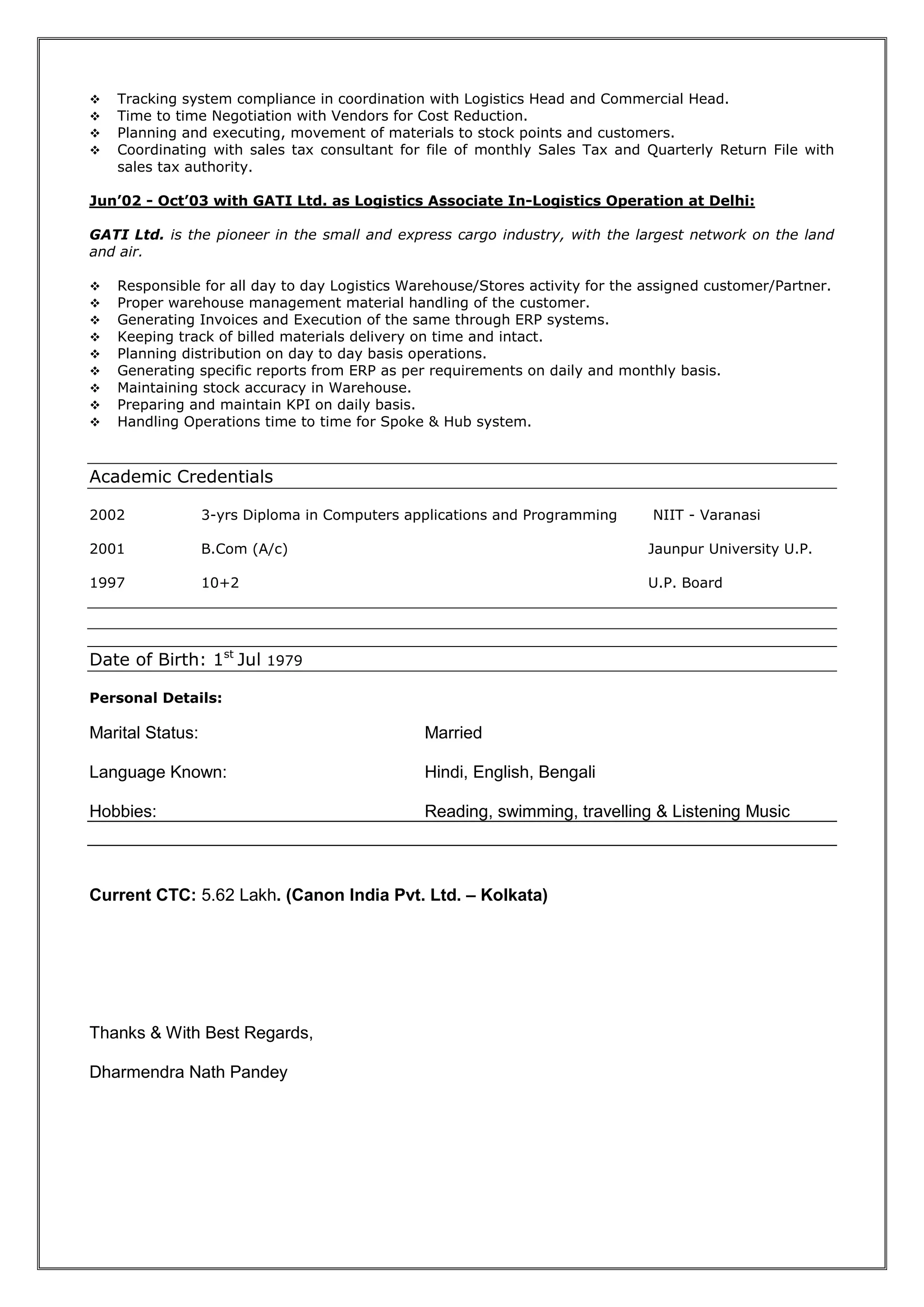 DNP_RESUME 3-May-15 | PDF | Logistics | Business
