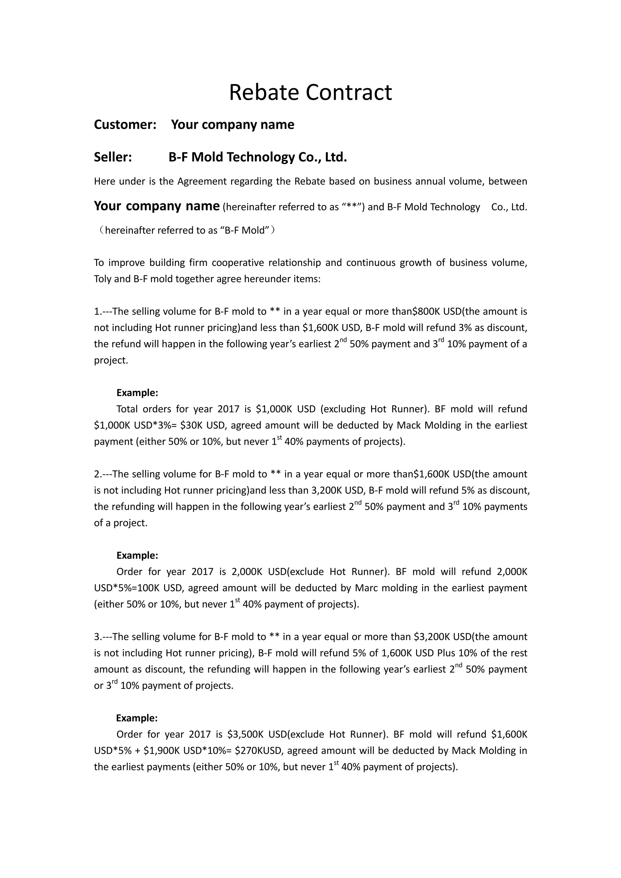 Rebate Contract with your company | PDF