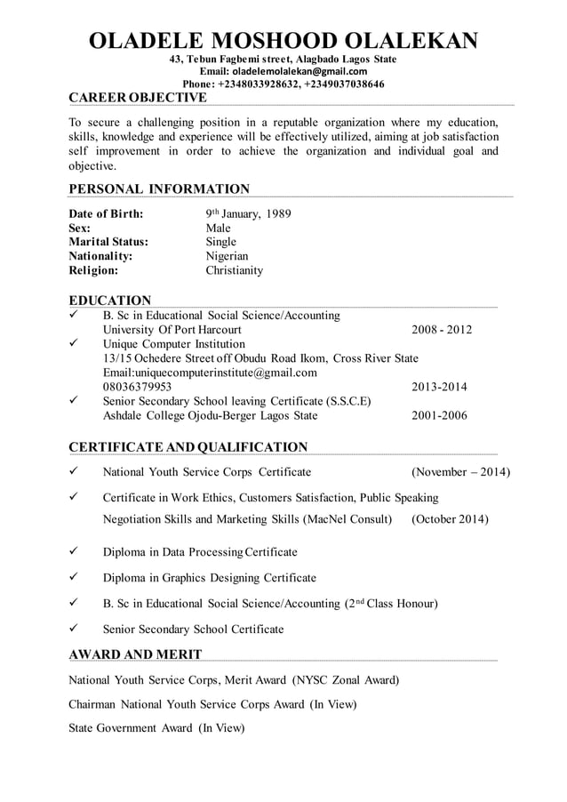 OLADELE MOSHOOD OLALEKAN CV lagos | PDF
