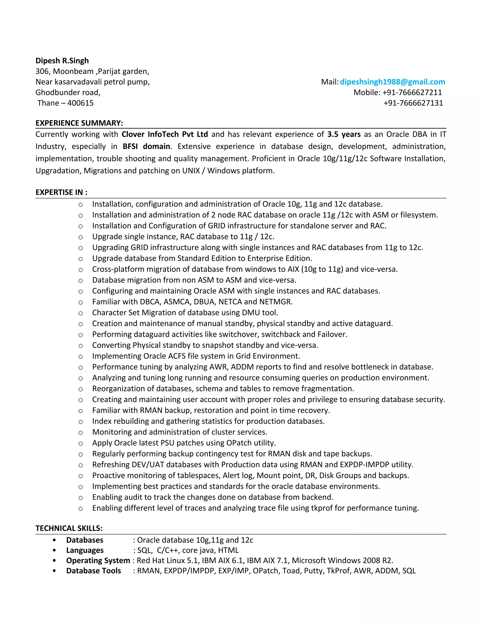 Dipesh Singh 01112016 | DOC | Databases | Computer Software and Applications