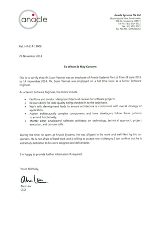 Employment Letter - Anacle | PDF