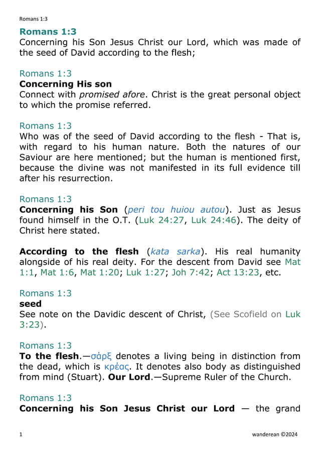 Romans 1:3 - Collection of Biblical Commentaries | PDF