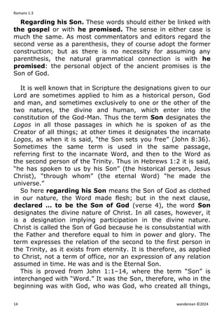 Romans 1:3 - Collection of Biblical Commentaries | PDF