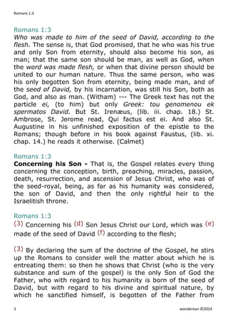 Romans 1:3 - Collection of Biblical Commentaries | PDF