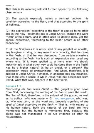 Romans 1:3 - Collection of Biblical Commentaries | PDF