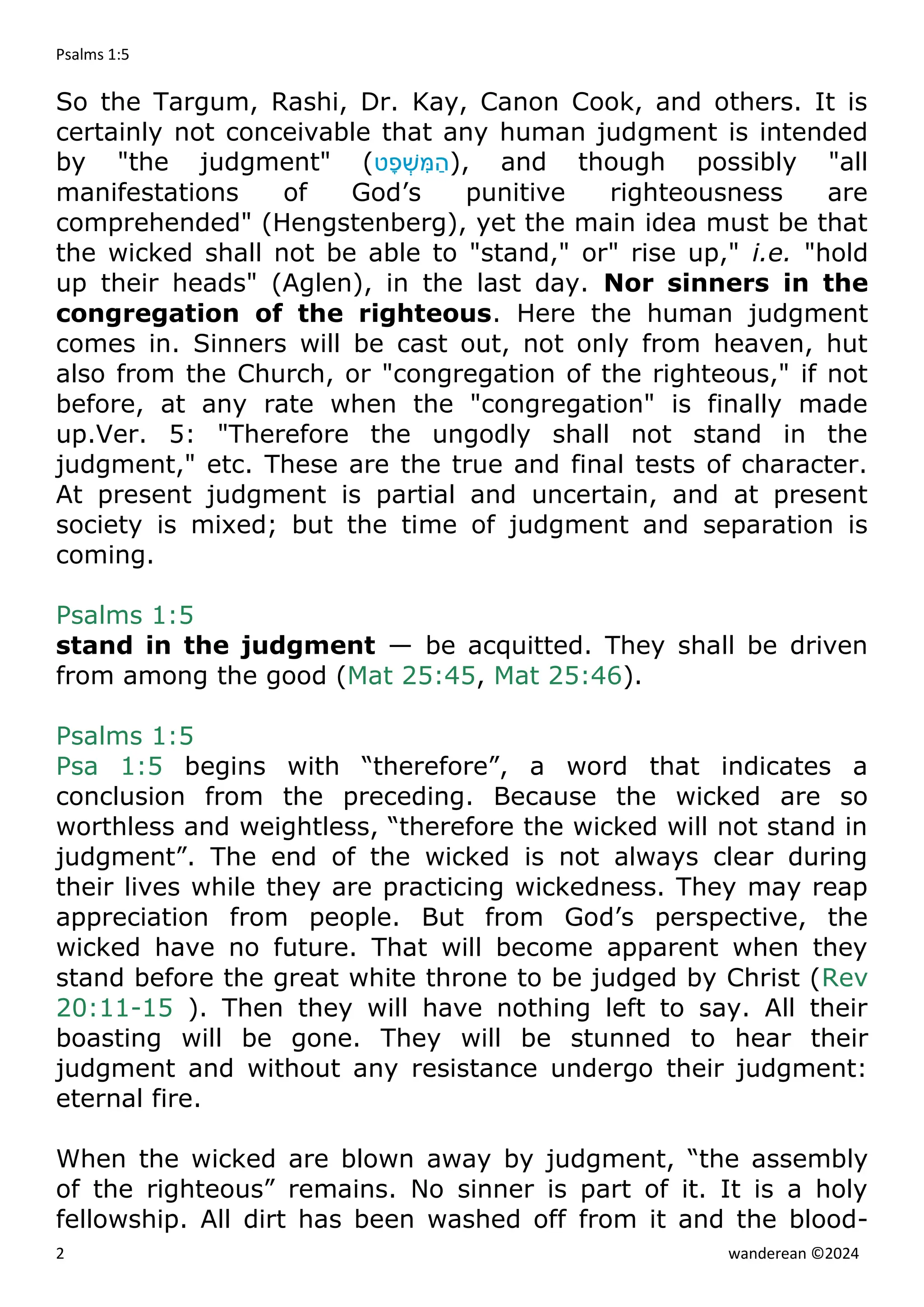 Psalms 1:5 - Collection of Biblical Commentaries | PDF