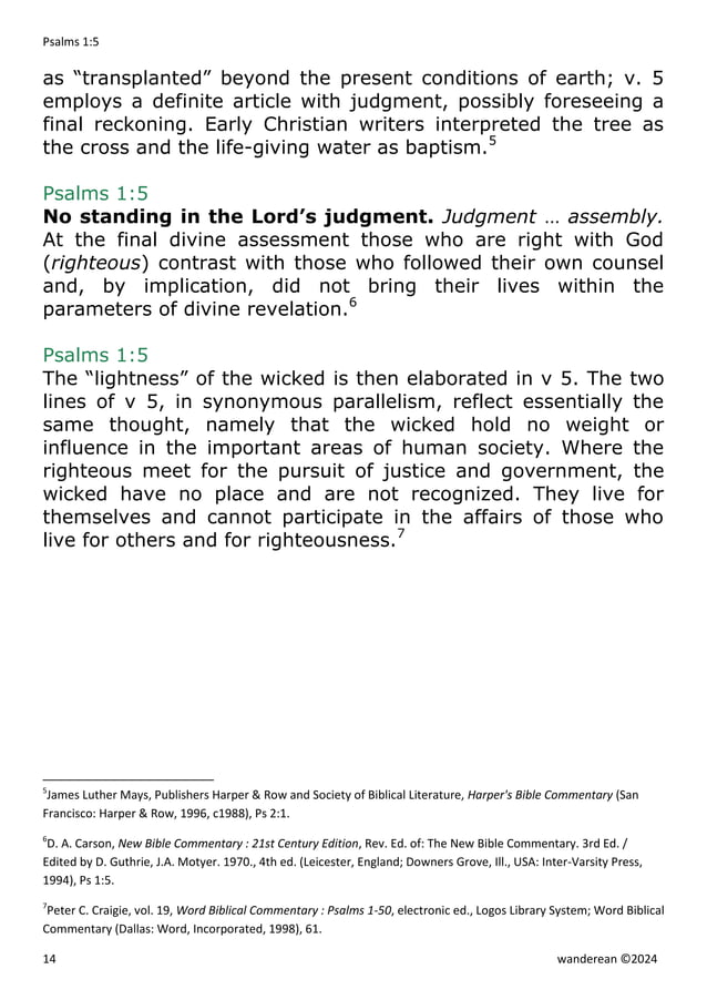 Psalms 1:5 - Collection of Biblical Commentaries | PDF