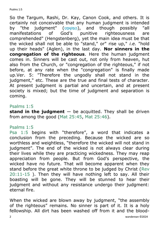 Psalms 1:5 - Collection of Biblical Commentaries | PDF