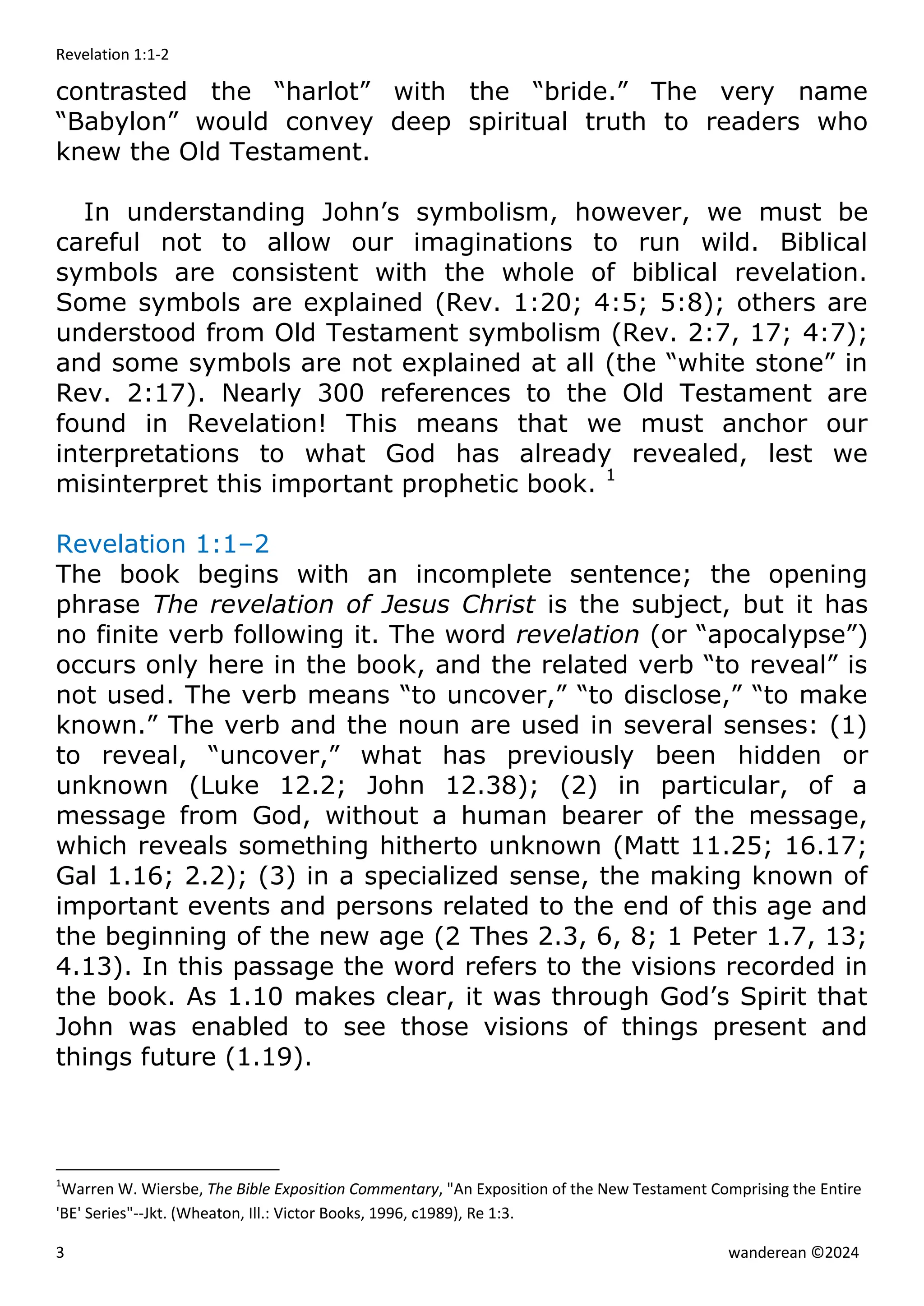 Revelation 1:1-2 - Collection of Biblical Commentaries | PDF