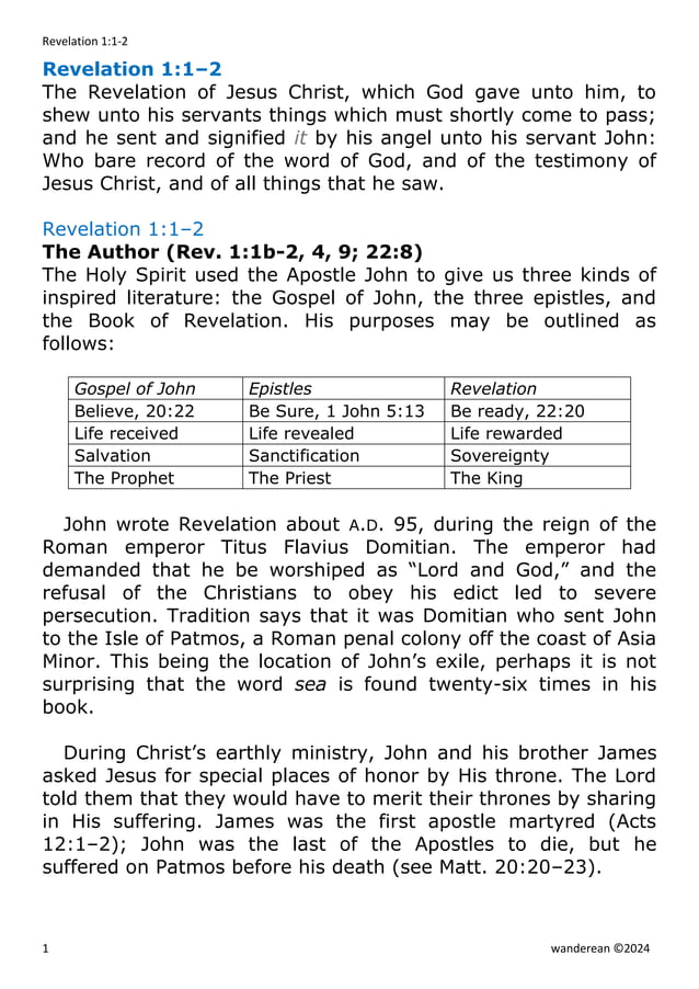 Revelation 1:1-2 - Collection of Biblical Commentaries | PDF